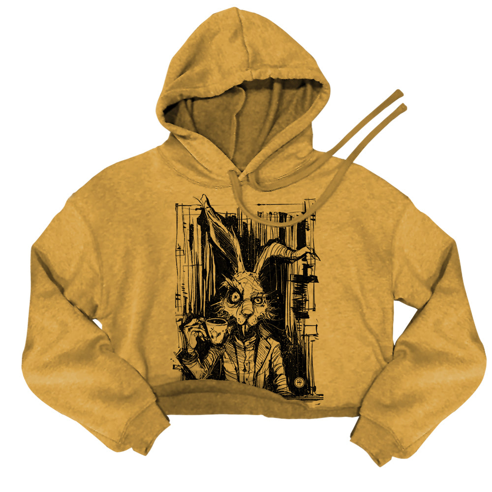 March Hare Tea Time: A Caffeinated Delight Women's Crop Hoodie – FabCreates