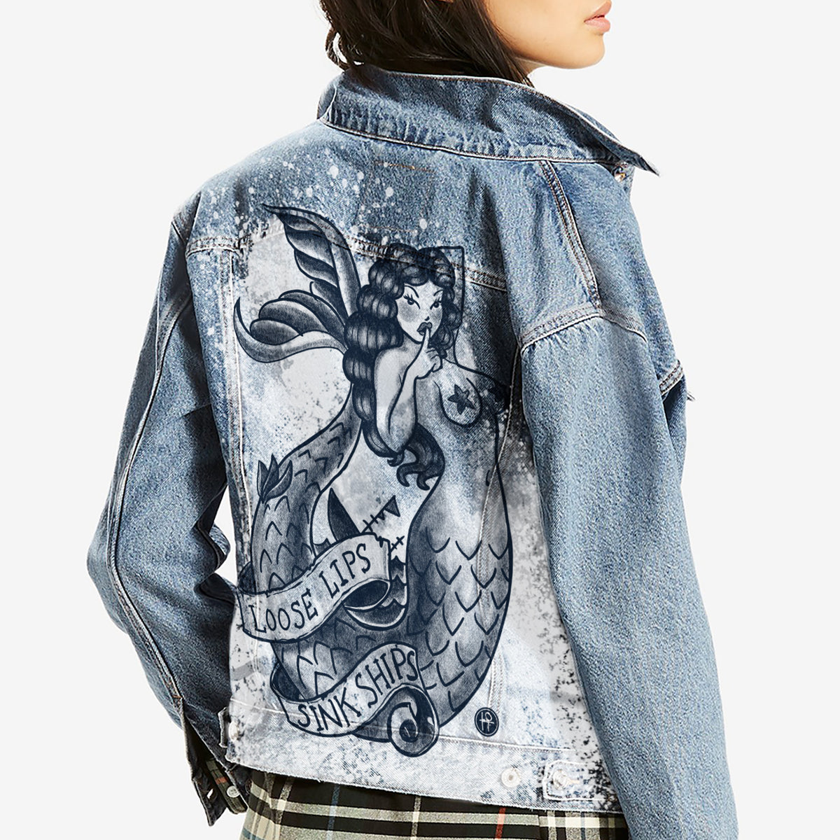Navy Mermaid Loose Lips Custom Print Levi's Jean Jacket | FabCreates