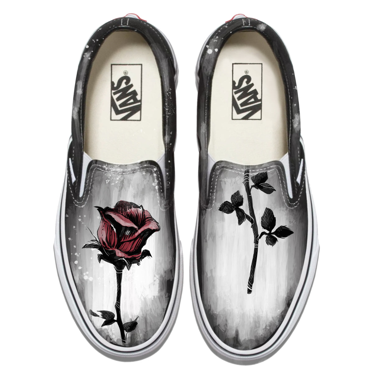 Single Rose Vans Slip ons – FabCreates